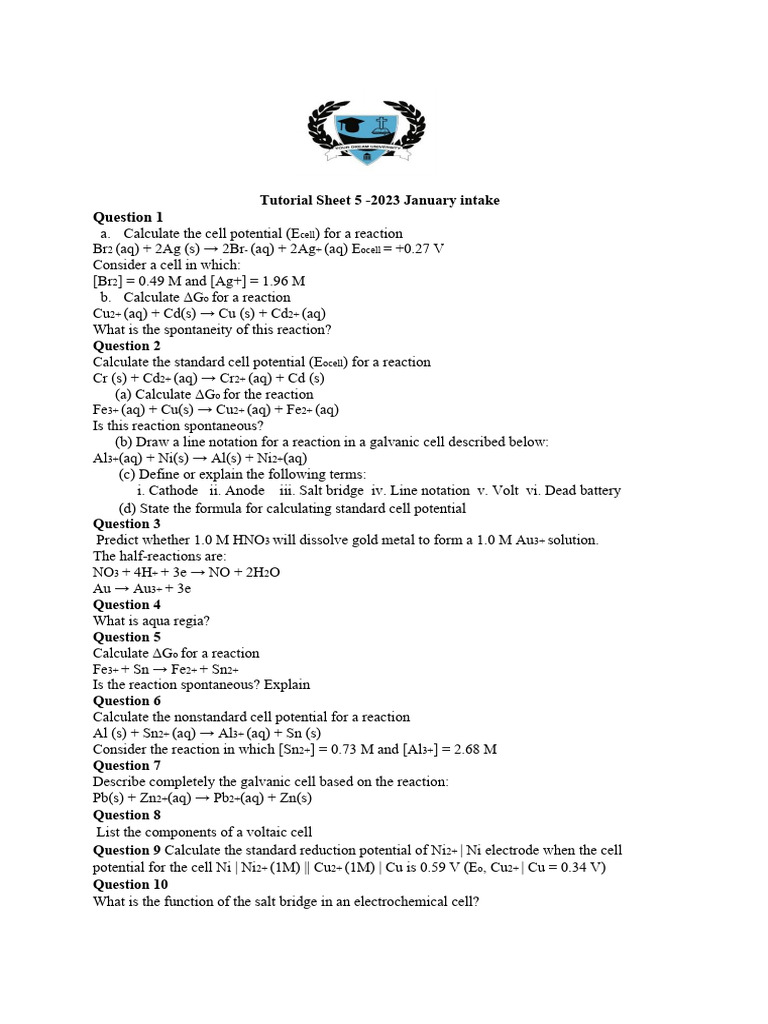 Tutorial Sheet 5 | PDF | Science & Mathematics | Technology & Engineering