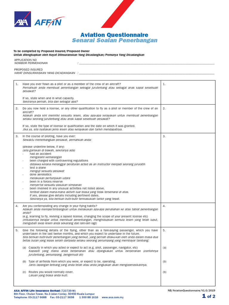 Axa Aviationquestionnaire | PDF | Business