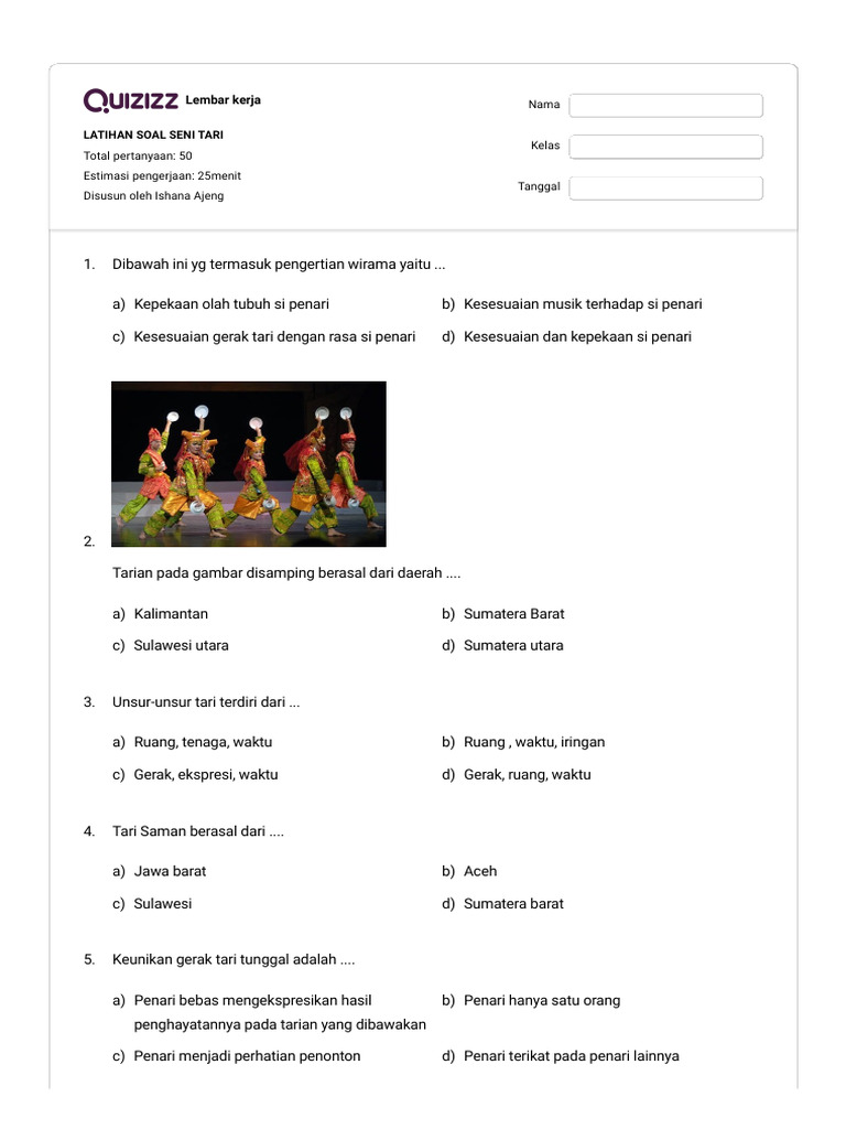 LATIHAN SOAL SENI TARI _ Quizizz | PDF LATIHAN SOAL SENI TARI _ Quizizz | PDF