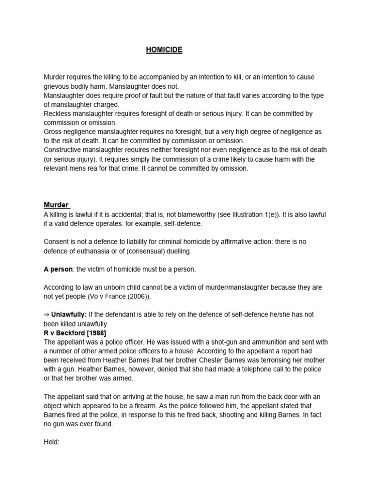 Understanding Homicide Laws and Defenses | PDF | Manslaughter ...