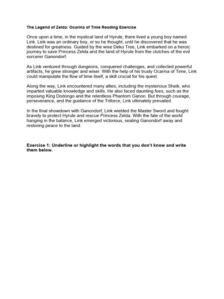 Ocarina of Time Reading Exercise | PDF | The Legend Of Zelda