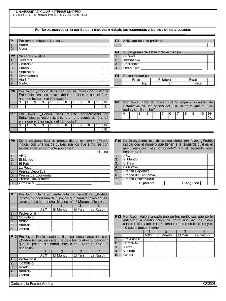 Encuesta sobre Intereses y Medios en Estadística | PDF