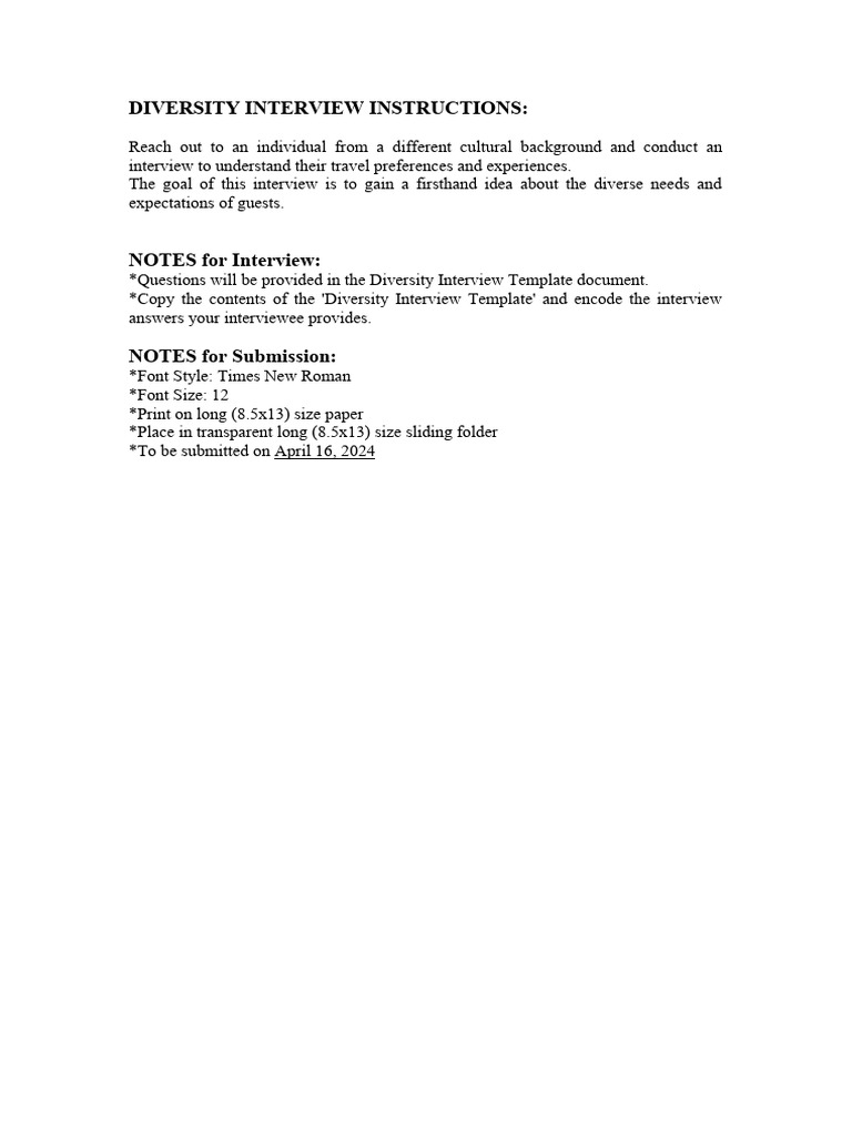 Diversity Interview Instructions | PDF Diversity Interview Instructions | PDF