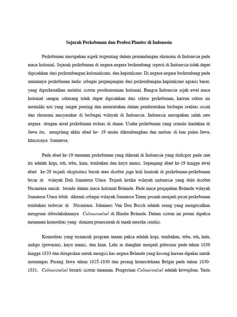Profesi Planter dalam Sejarah Perkebunan | PDF