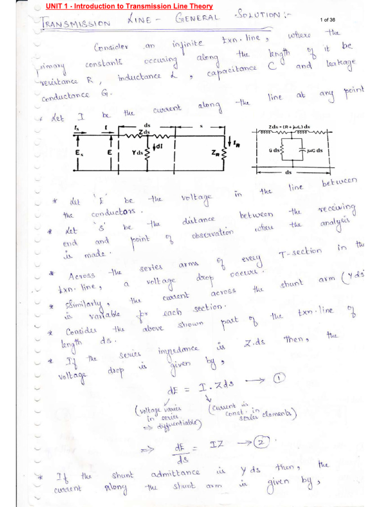 Unit 1 - Introduction To Transmission Line Theory (Notes + Problems ...