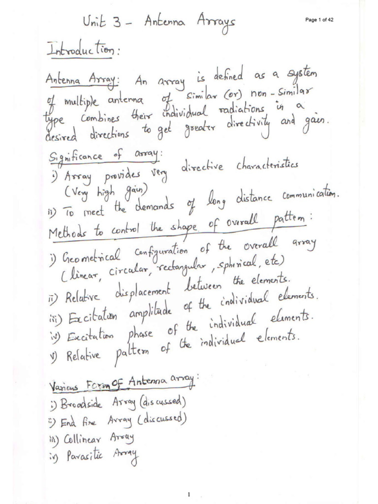 Unit 3 Antenna Arrays Notes Problems 1 Pdf Antenna Radio