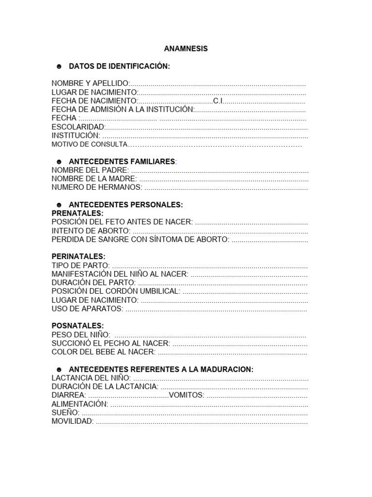 Anamnesis. FICHA HISTORIAL | Descargar gratis PDF | Epidemiología | Causas de la muerte