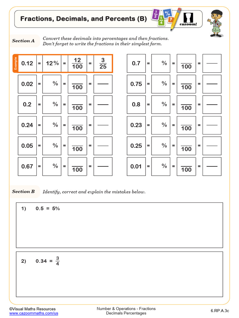 Cazoom Math. FDP. Fractions Decimals Percentages (B) | PDF | Percentage ...