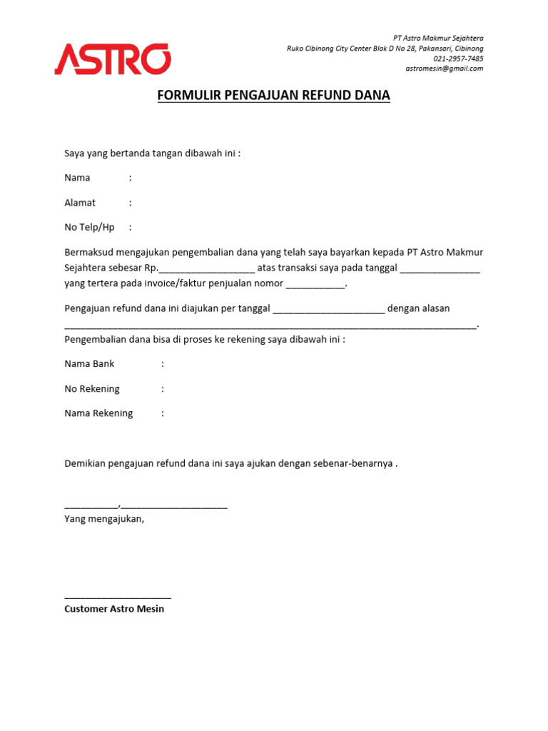 Form Pengajuan Refund Dana-Cust | PDF