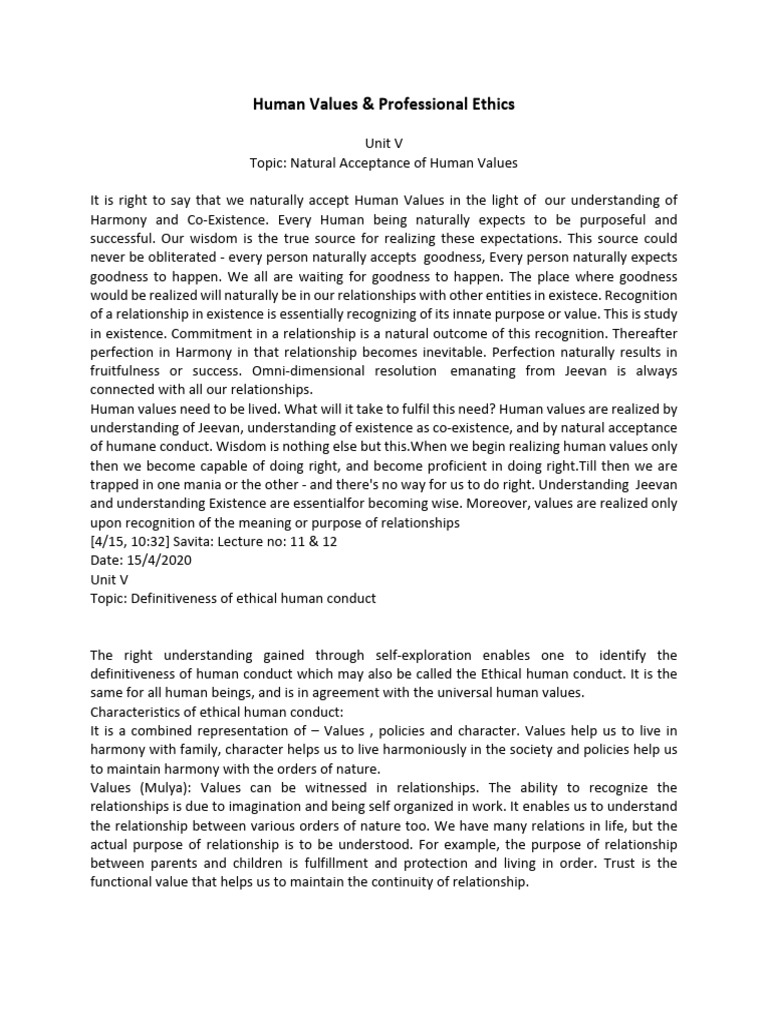 BSC Human Values & Professional Ethics BHCQ 204 BSC H Sem II | PDF ...