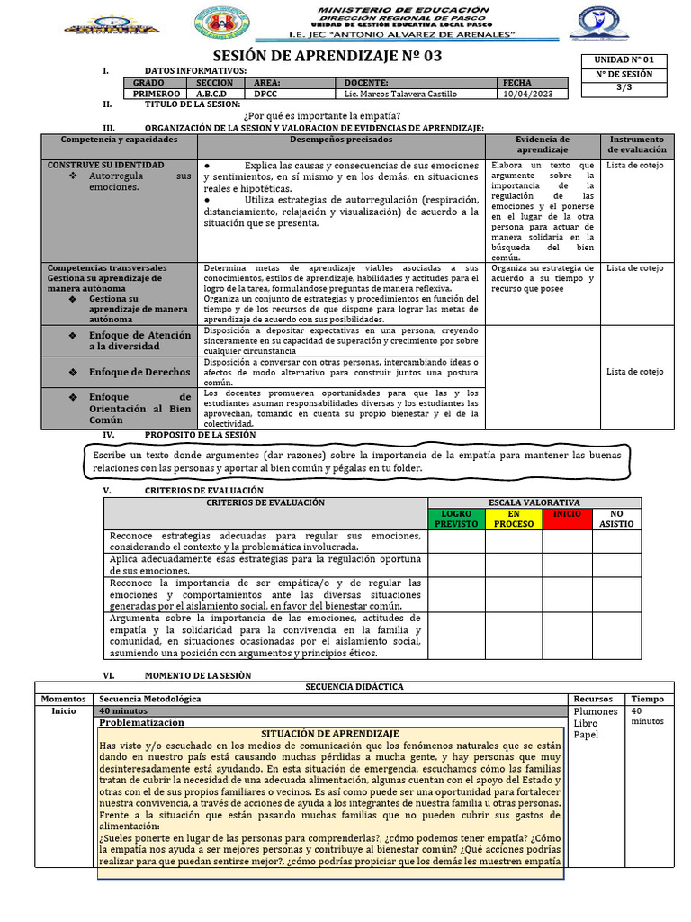 Sesion-03 - DPCC | PDF | Empatía | Aprendizaje
