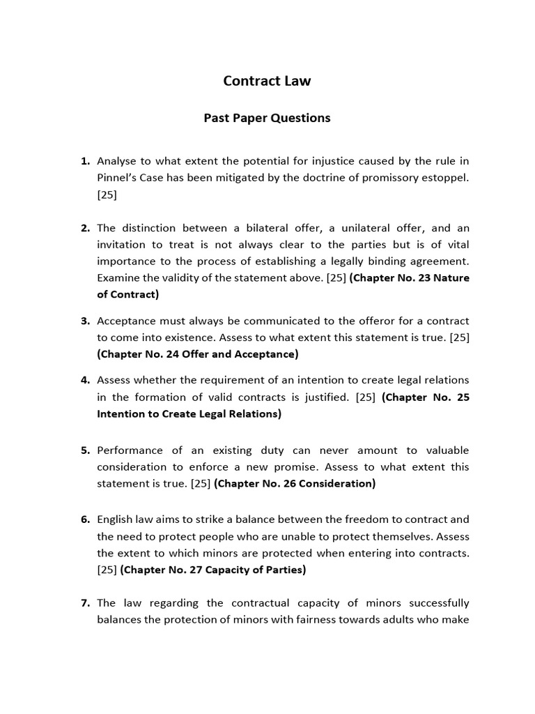 Paper No. 3 Contract Law Questions | PDF | Consideration | Offer And ...