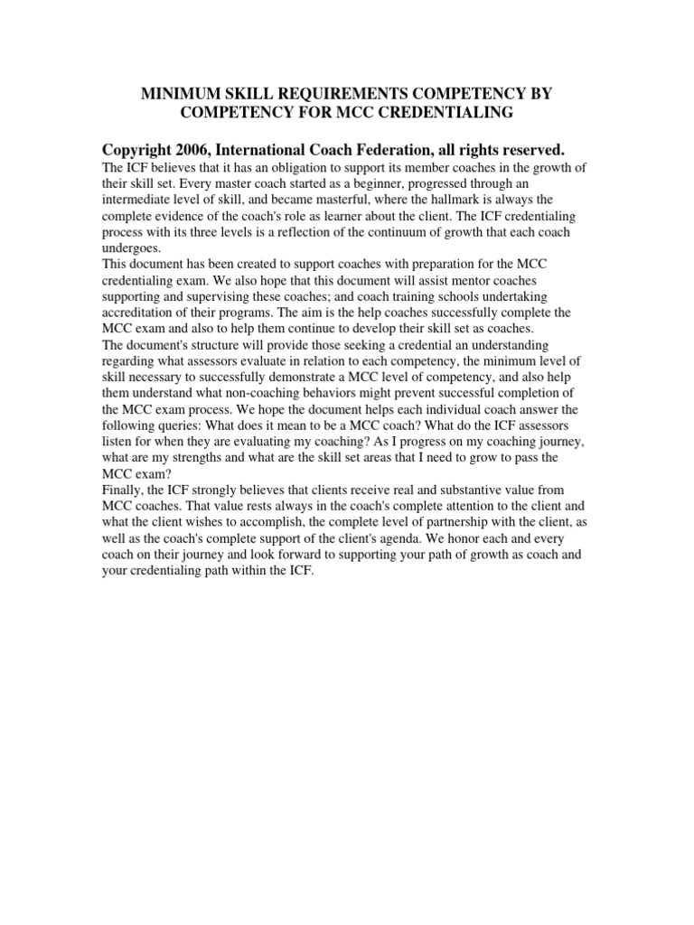 MCC Minimum Skill Requirement | PDF | Thought | Learning