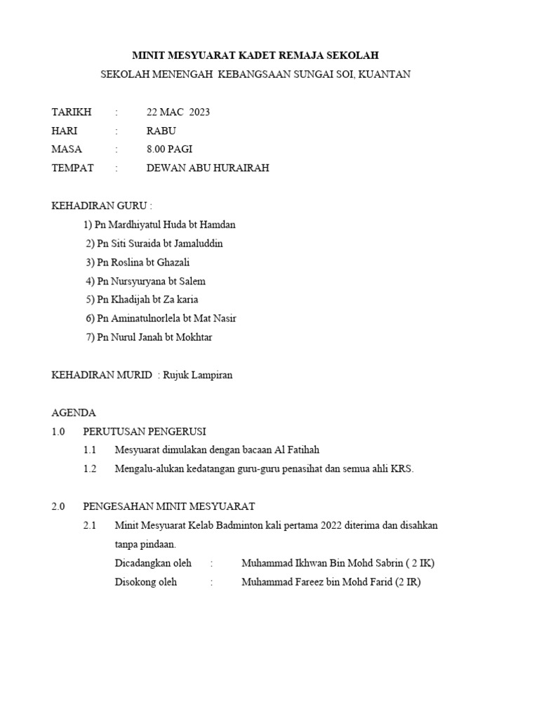 Minit Mesyuarat KRS 2023 | PDF