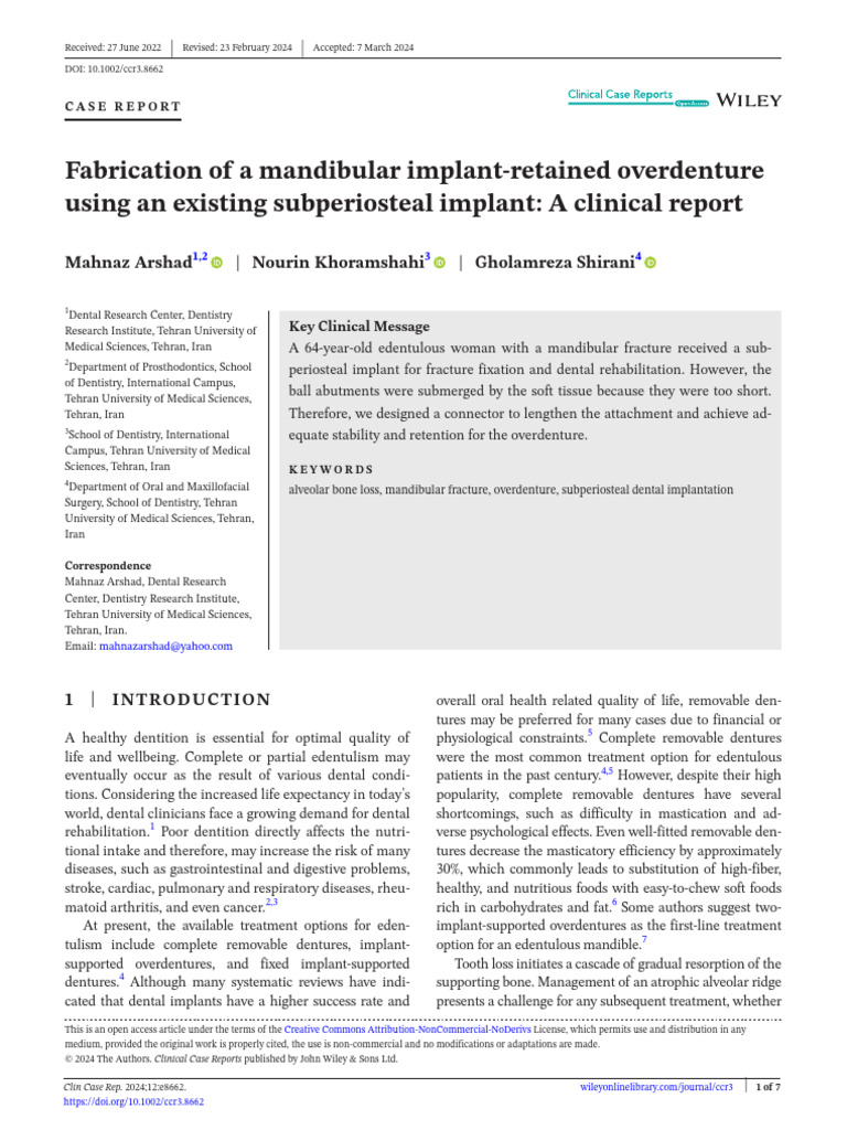 Fabrication of A Mandibular Implant-Retained Overd | PDF | Dental ...