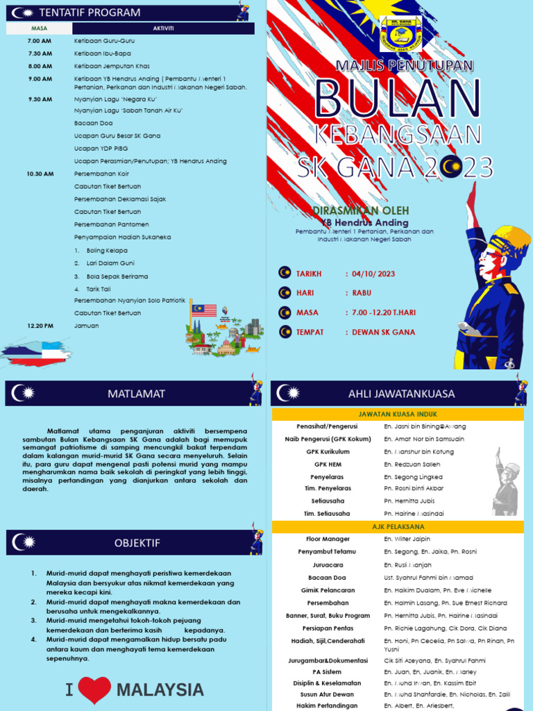 Buku Aturcara Majlis Penutupan Bulan Kebangsaan 2023 | PDF