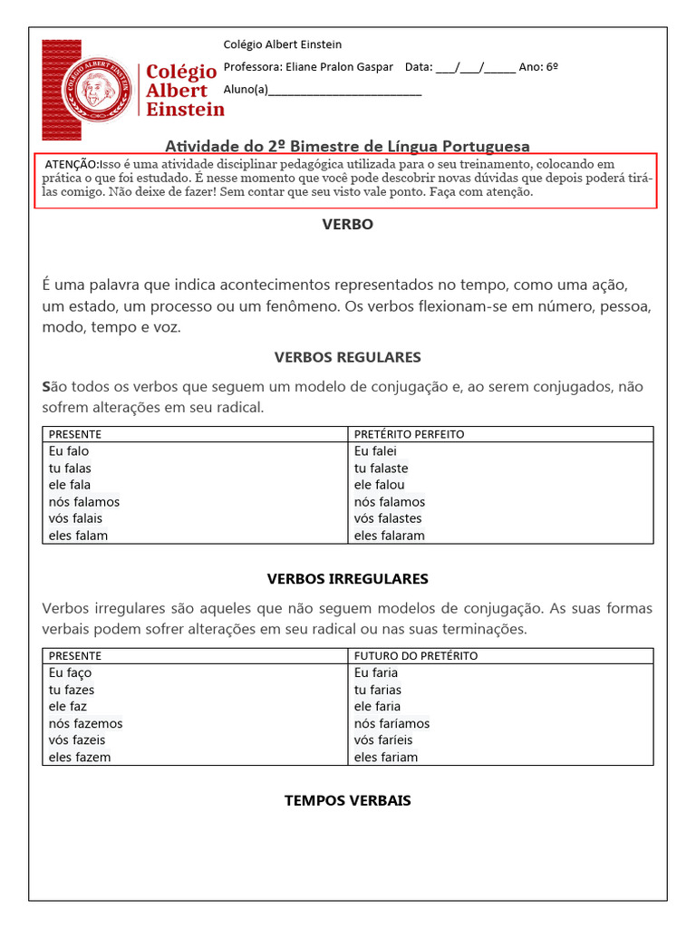 Verbo Regular Irregular Tempos Modos Formas | PDF | Tipologia ...