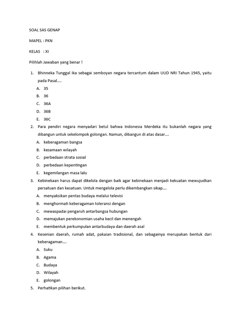 Soal Sas Genap Xi 2024 | PDF