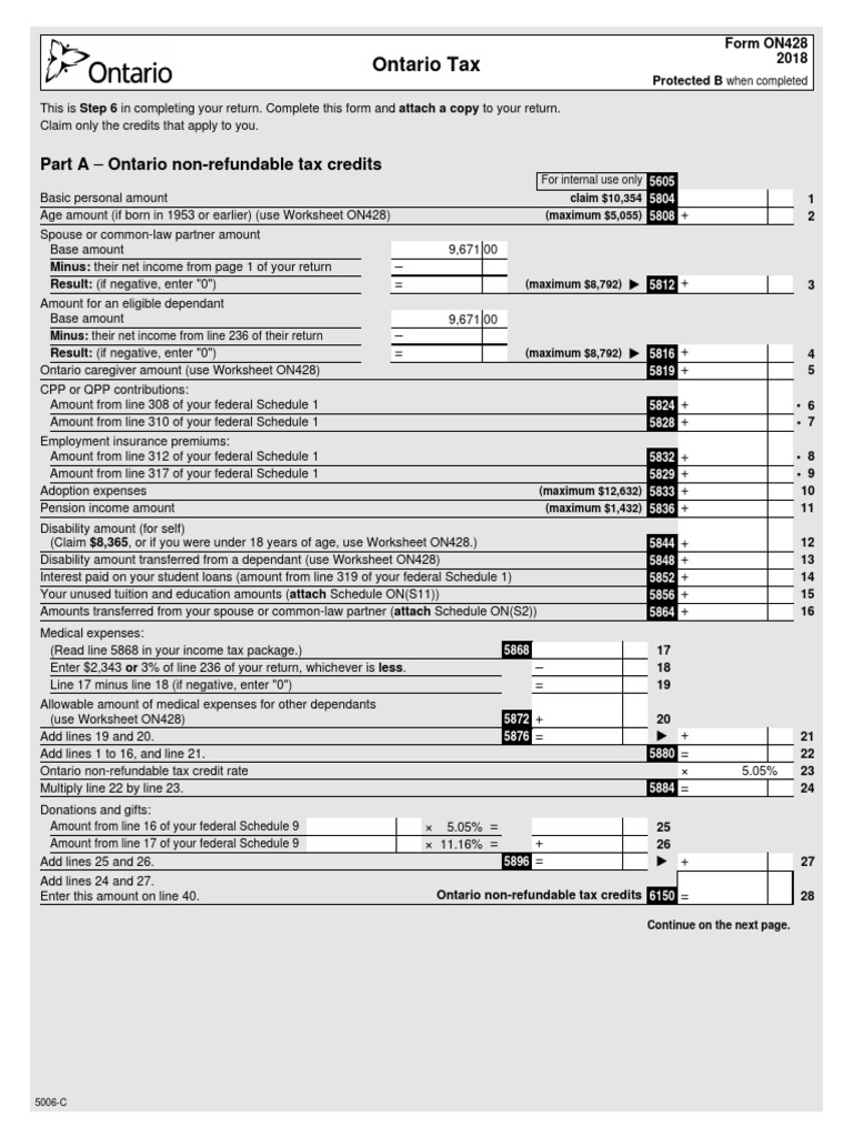 Ontario Tax Form ON428 Guide 2018 | PDF | Payments | Taxes