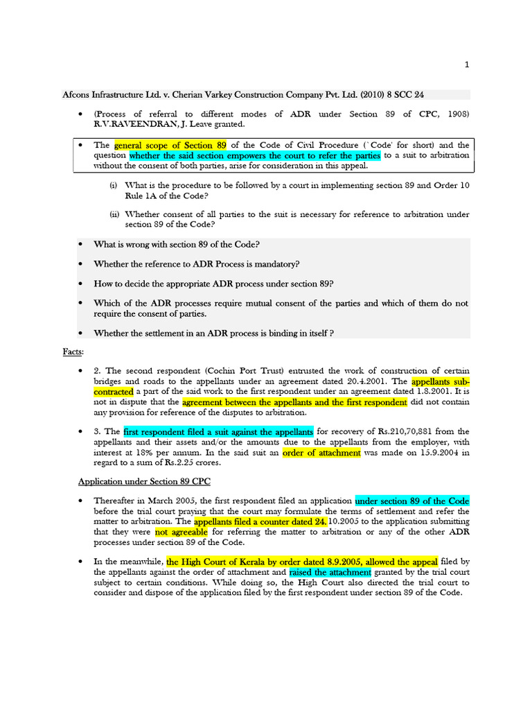 Afcons vs Cherian Varkey Arbitration Case | PDF | Alternative Dispute ...