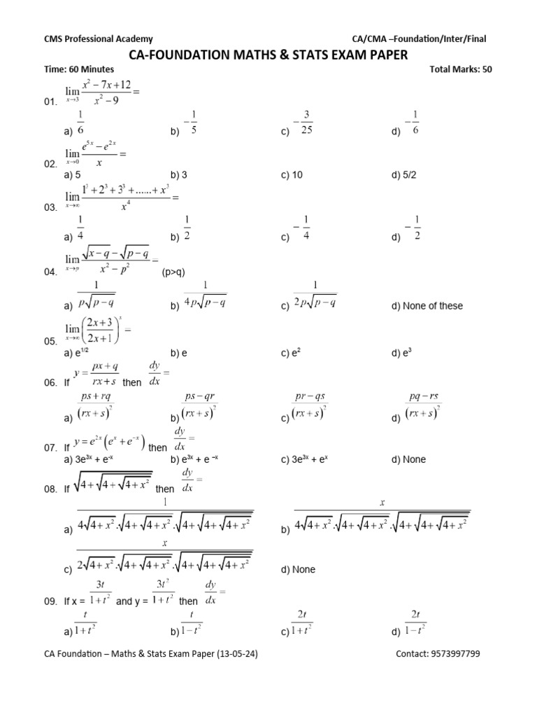 CA Foundation Maths & Stats Exam | PDF | Mean | Mode (Statistics)
