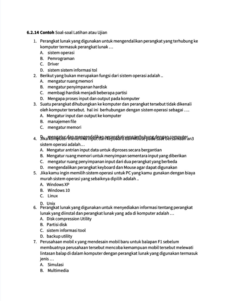 Pdf Contoh Soal Latihan Atau Ujian Mengenal Perangkat Lunak Komputer