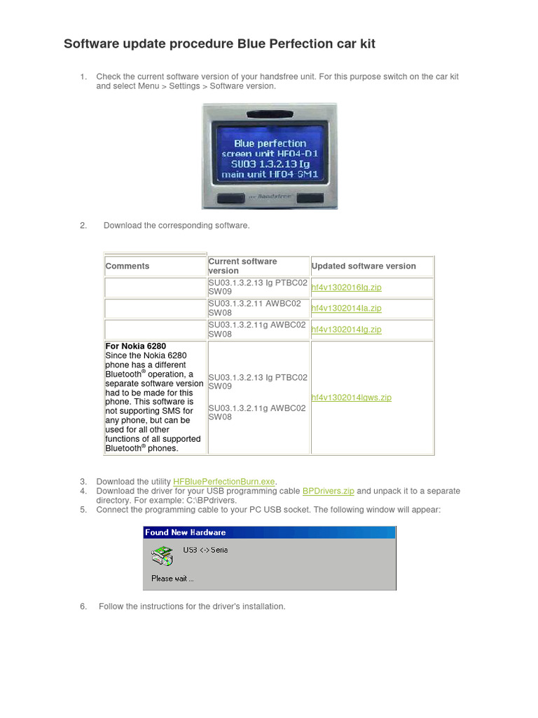 software_update_procedure_blue_perfection_car_kit | PDF | Zip (File Format) | Bluetooth