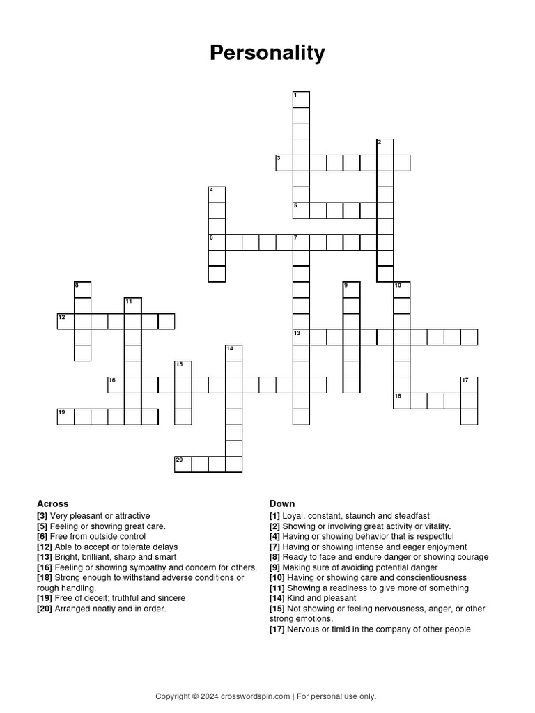 Personality Crossword Game | PDF | Social Psychology | Emotions