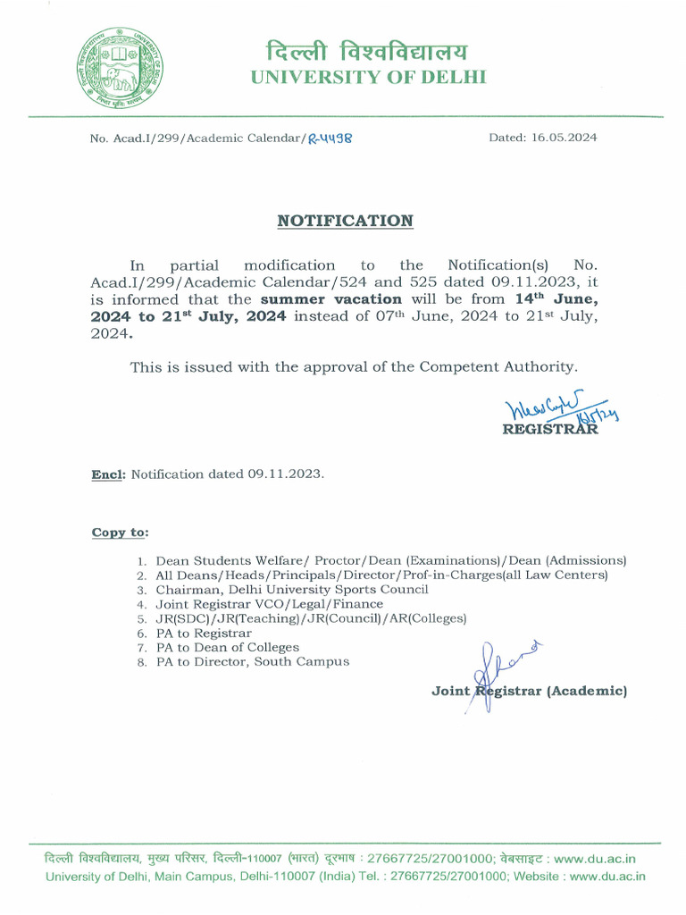 16052024-Notification - Summer Vacation | PDF