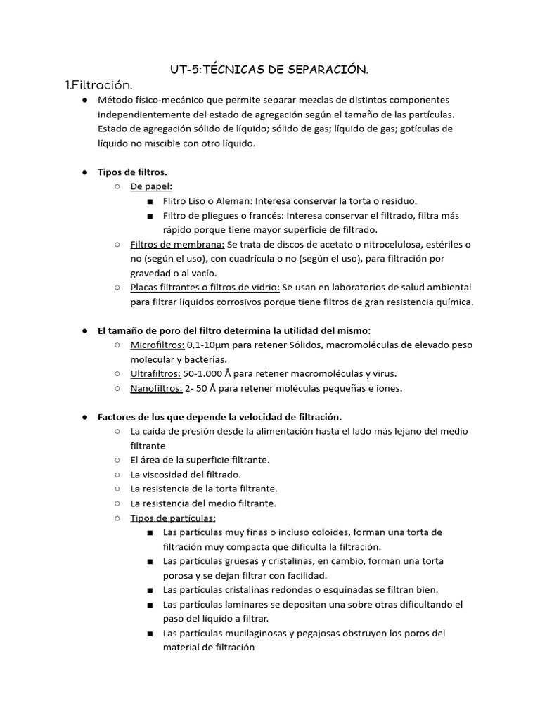 Ut5. Tecnicas de Separación | PDF | Filtración | Electroforesis
