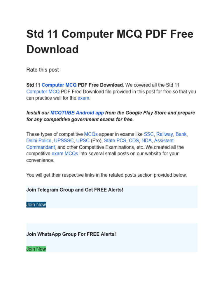 Std 11 Computer MCQ Prep | PDF | Computer File | Computer Keyboard