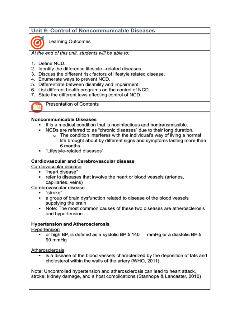 Unit 9 Control of Noncommunicable Diseases | PDF | Cancer | Hypertension