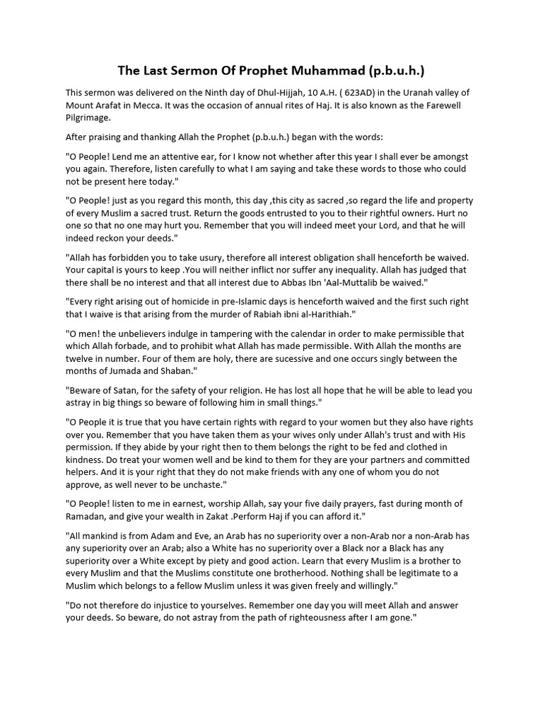 Last Sermon of Prophet Muhammad | PDF | Muhammad | Allah