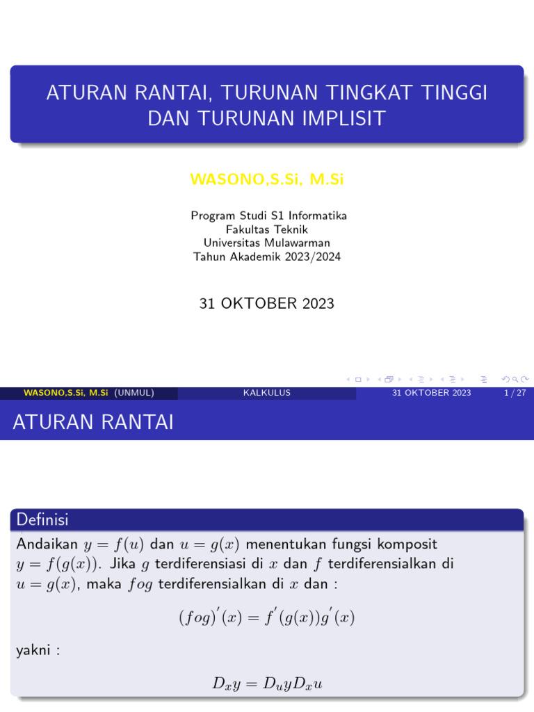 Aturan Rantai dan Turunan Tingkat Tinggi | PDF | Metode & Bahan Ajar