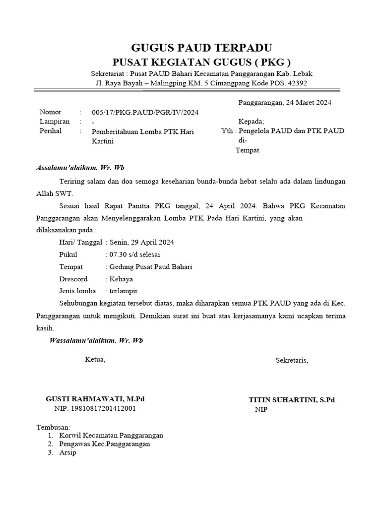 Undangan Ke. PTK | PDF