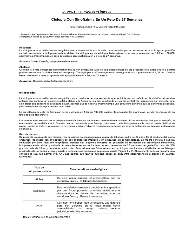 Ciclopía Con Sinoftalmía en Un Feto de 27 Semanas | PDF | El embarazo ...
