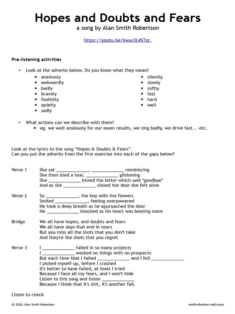 Song With Adverbs Activity - Removed | PDF