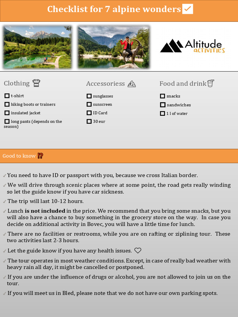 Packing List for Alpine Wonders Tour | PDF