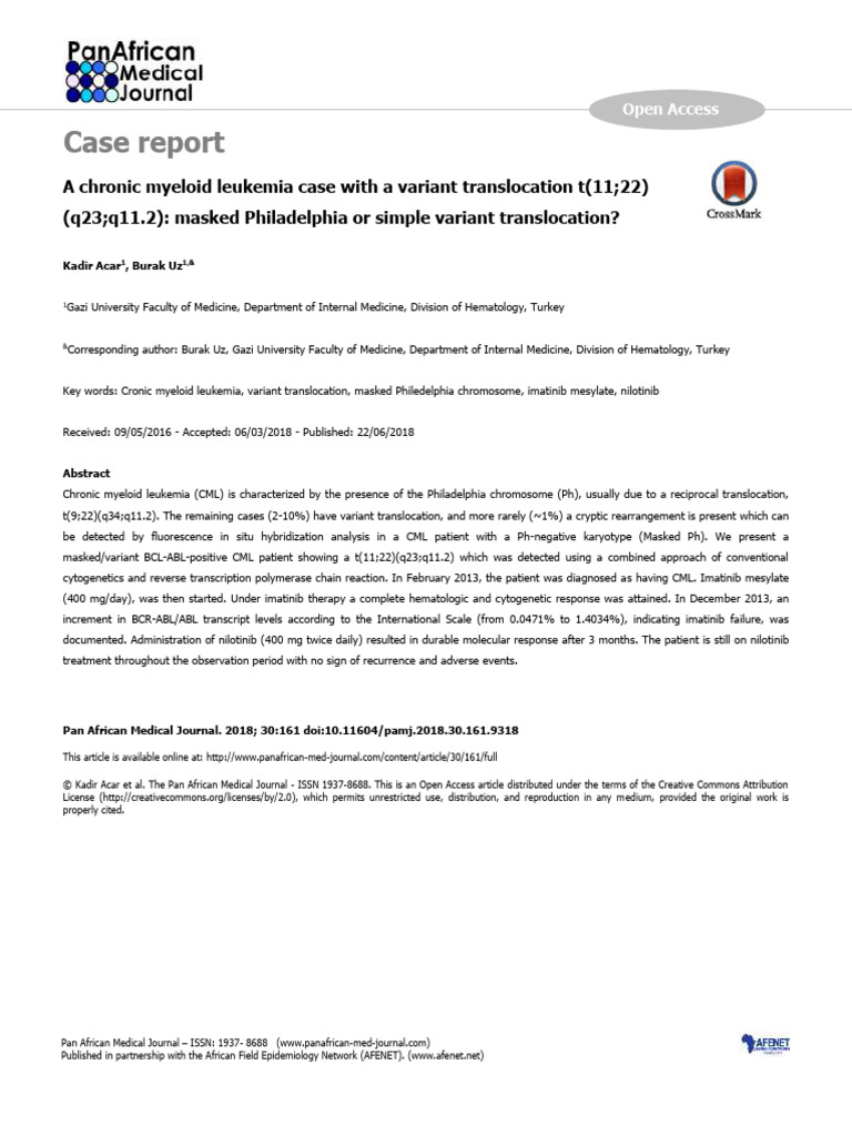 A CML Cse With Variant Translocation | PDF | Biology | Genetics