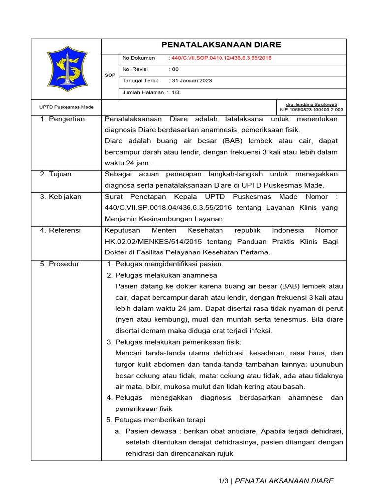 Sop Penatalaksanaan Diare | PDF