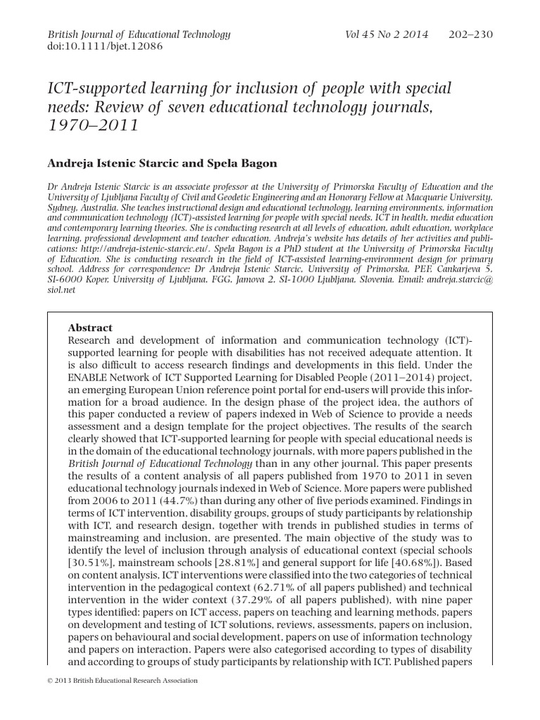 Brit J Educational Tech - 2013 - Istenic Starcic Supported Learning ...