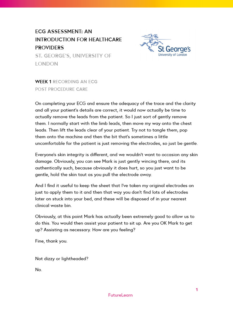 ECG_Post_procedure_care_Transcript | PDF | Electrocardiography