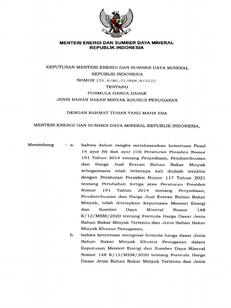 Kepmen ESDM 255 Formula Harga Dasar JBKP | PDF Kepmen ESDM 255 Formula Harga Dasar JBKP | PDF