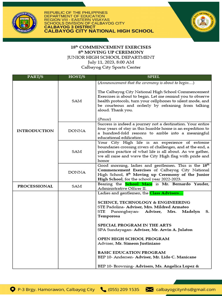 JHS Graduation & Moving Up Ceremony | PDF