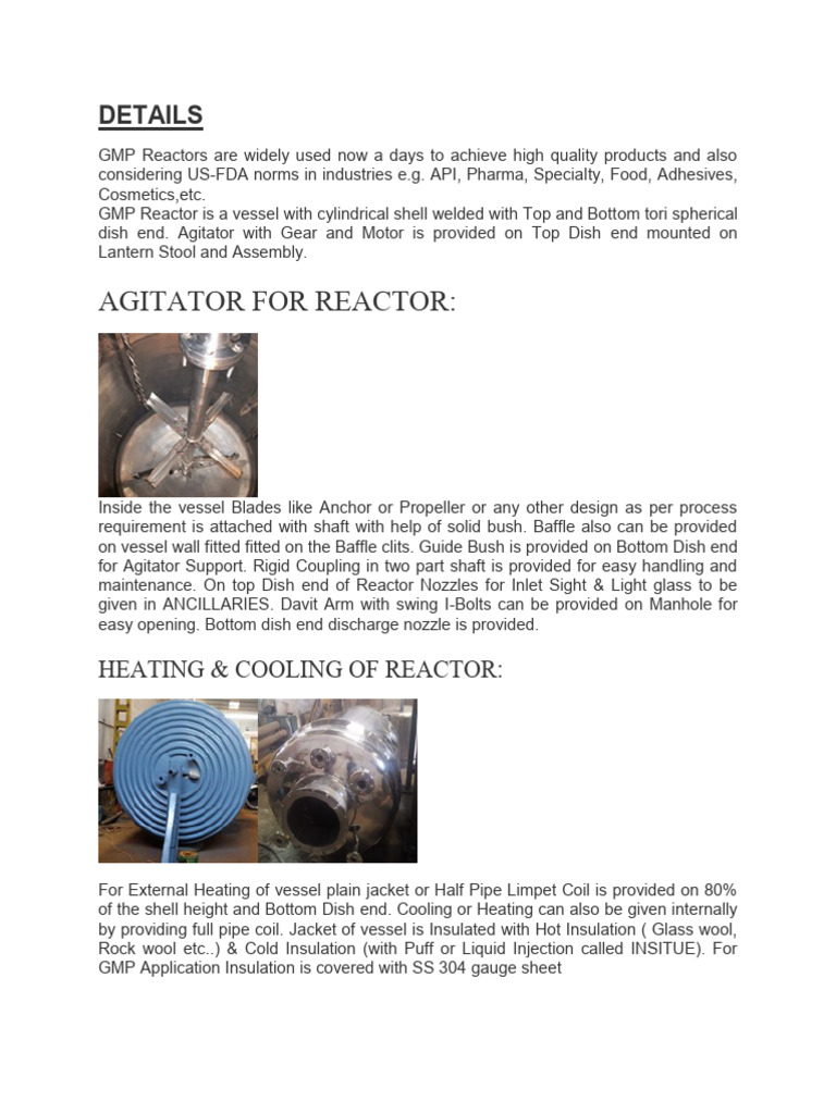 GMP Reactors for Pharma & Industry | PDF | Pipe (Fluid Conveyance ...