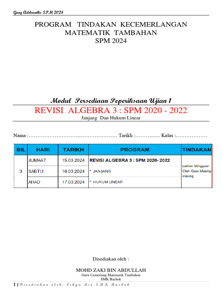 Modul Standard Soalan Spm-Komponen Algebra 3 | PDF