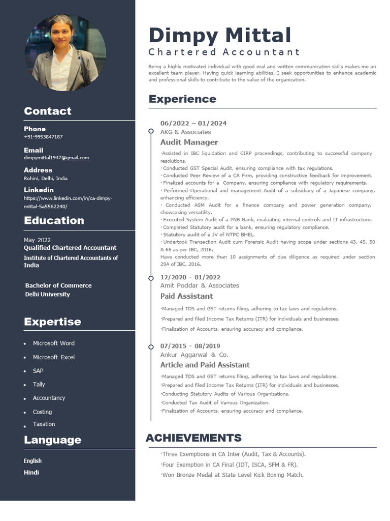 Dimpy Resume (1) | PDF | Audit | Taxes