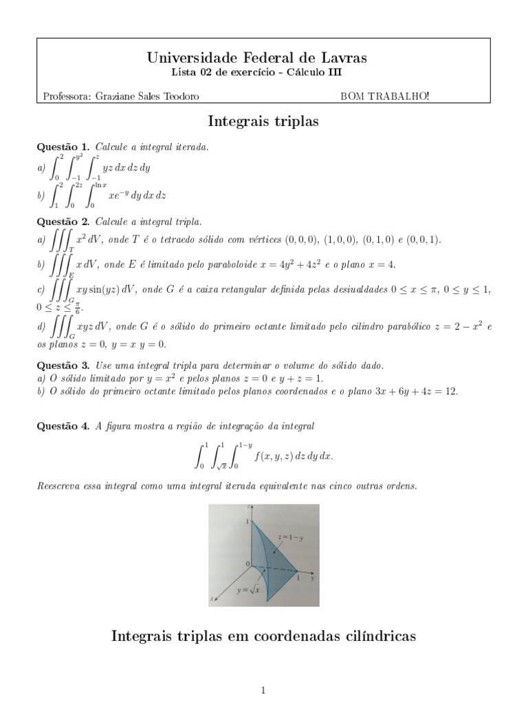Lista 2 Integrais Triplas | PDF | Esfera | Geometria diferencial