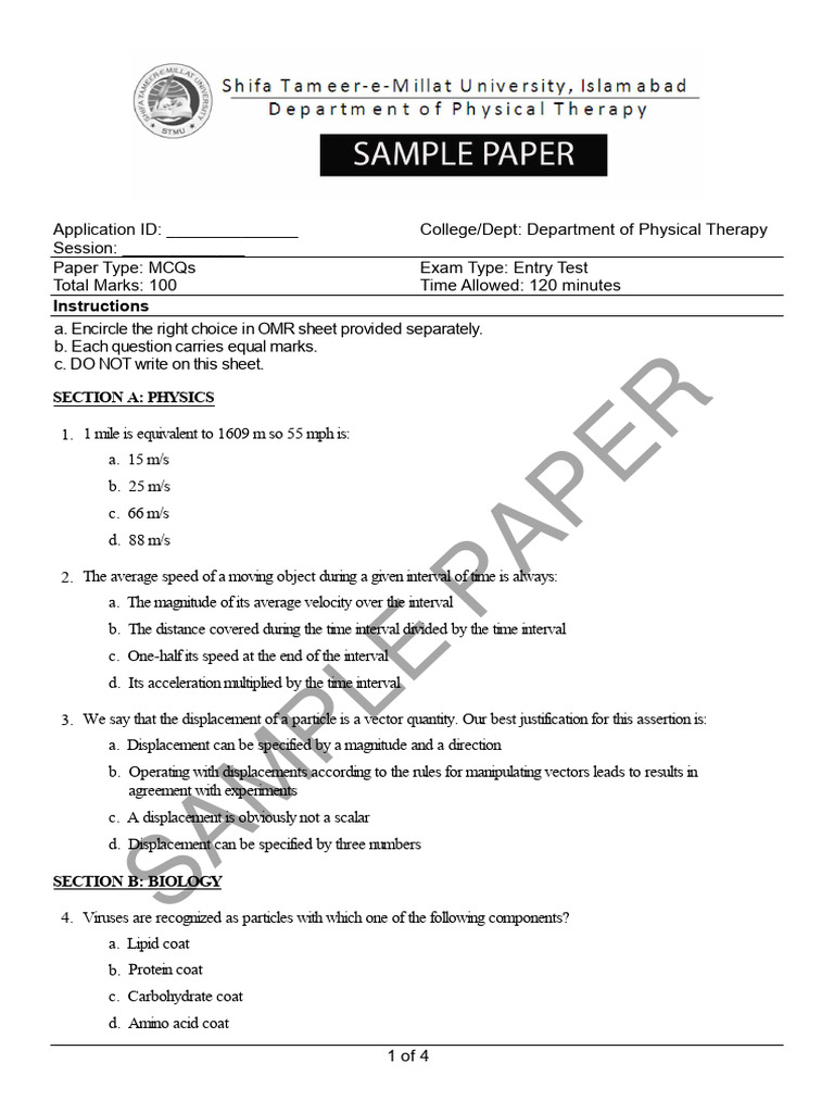 DPT Entry Test Sample Paper | PDF | Chemical Reactions | Euclidean Vector