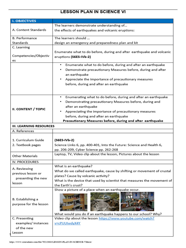 Earthquake Preparedness Lesson Plan | PDF | Earthquakes | Volcano